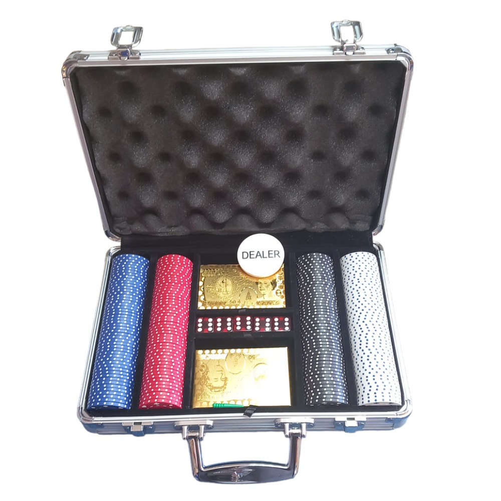 Pre-owned 200 Piece Poker Set with 24K Gold Foil Playing Cards - Own4Less